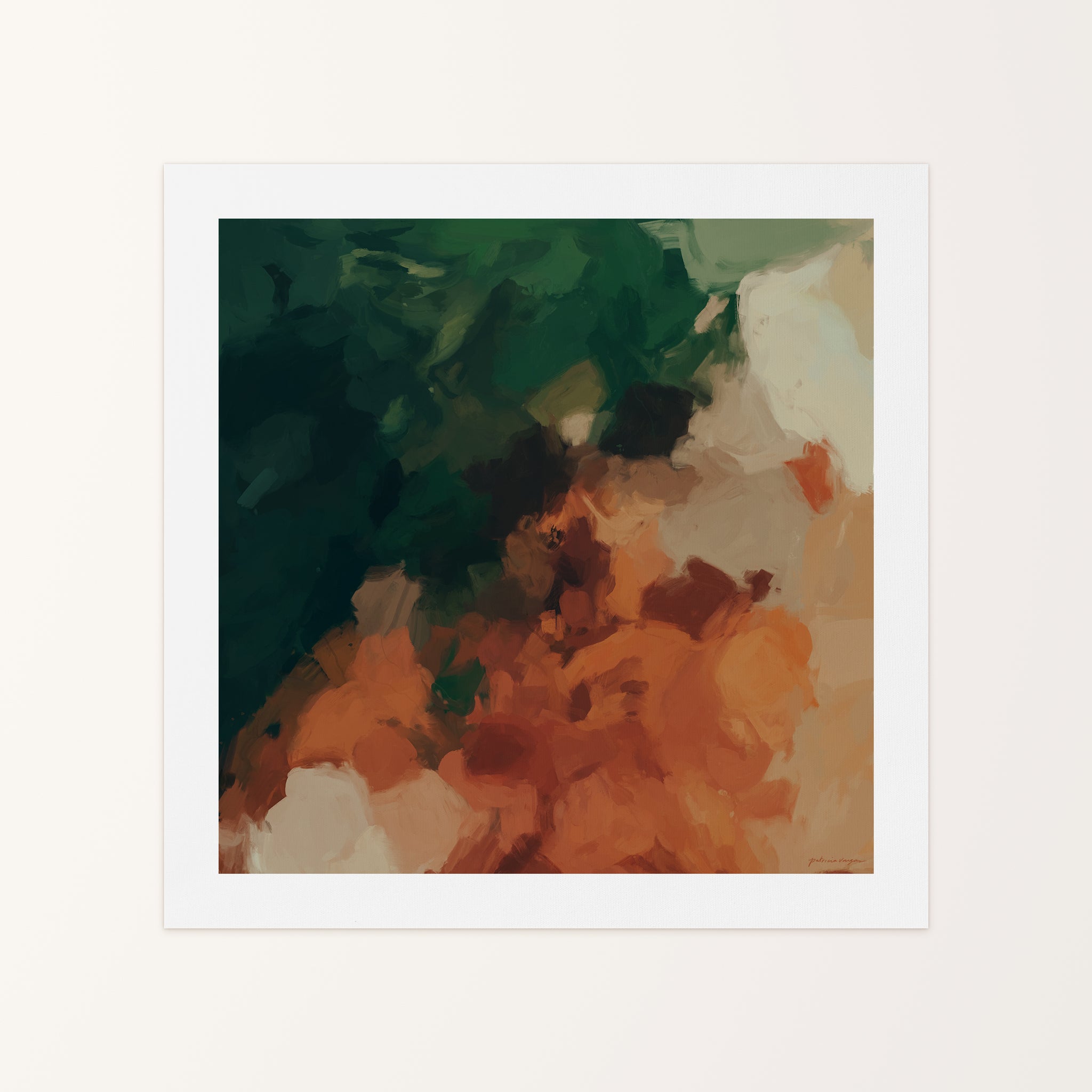 Cedar, green and orange, abstract canvas wall art print, Patricia ...