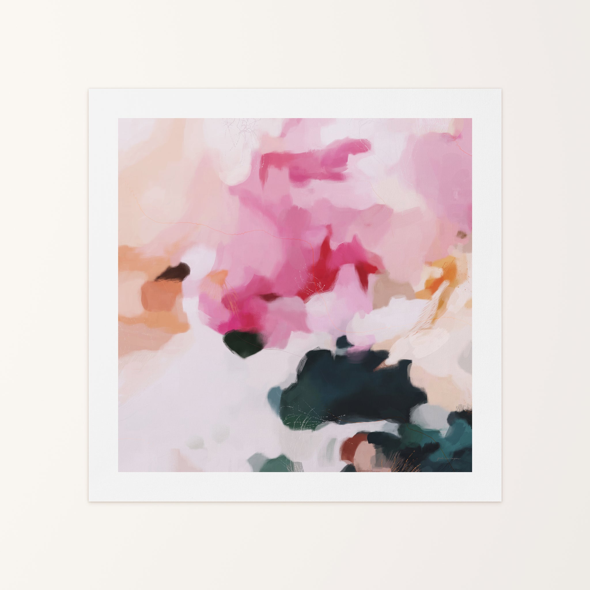 Elle, pink and green, abstract canvas wall art print, Patricia Vargas ...