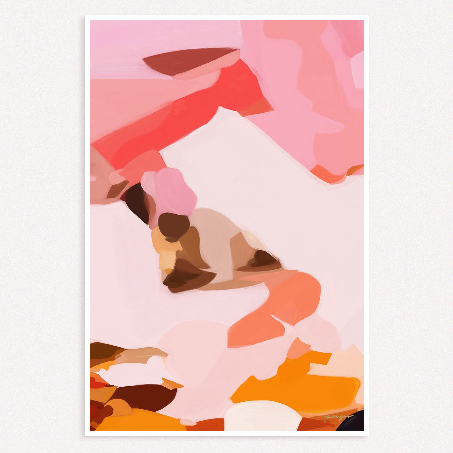 Aby - Pink and Orange Abstract Art Print - Wall Art by Parima Studio